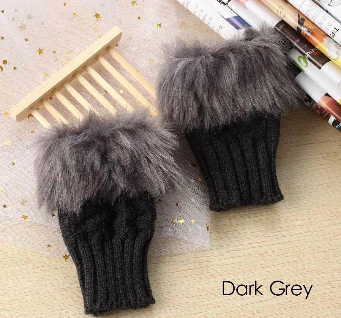Premium Rabbit Fur Knitted Fingerless Mitten Gloves Girls Closet Pk
