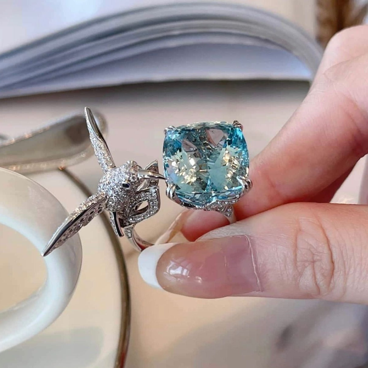 CERSEI Aqua Sparrow Deluxe Pure Silver Ring – Girls Closet PK