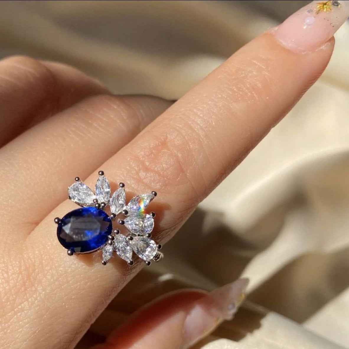 Luxurious Crystal Ring | Pure Silver Trio Stone Ring | Girls Closet PK